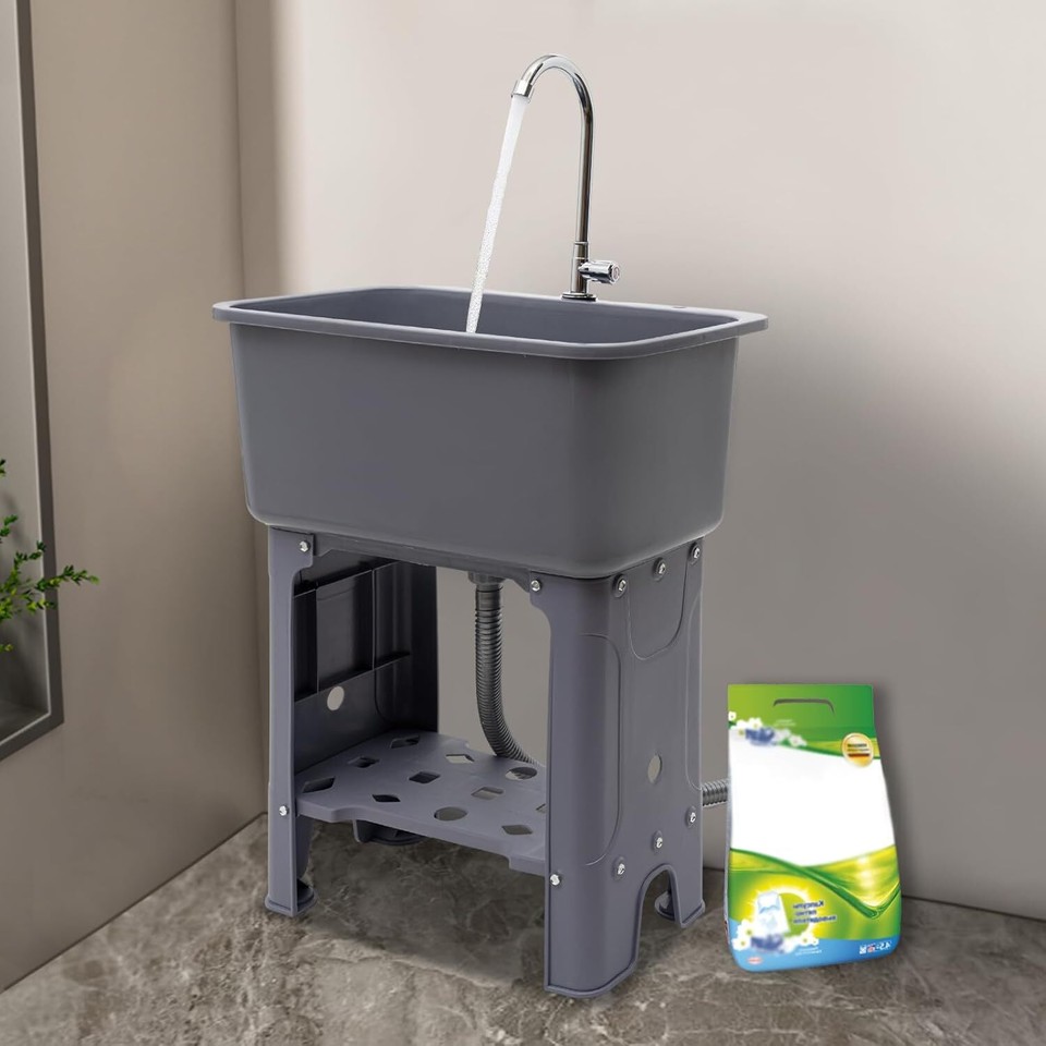 Laundry Sink Utility Sink Plastic w/ 360?? Rotatable Faucet+Storage ...