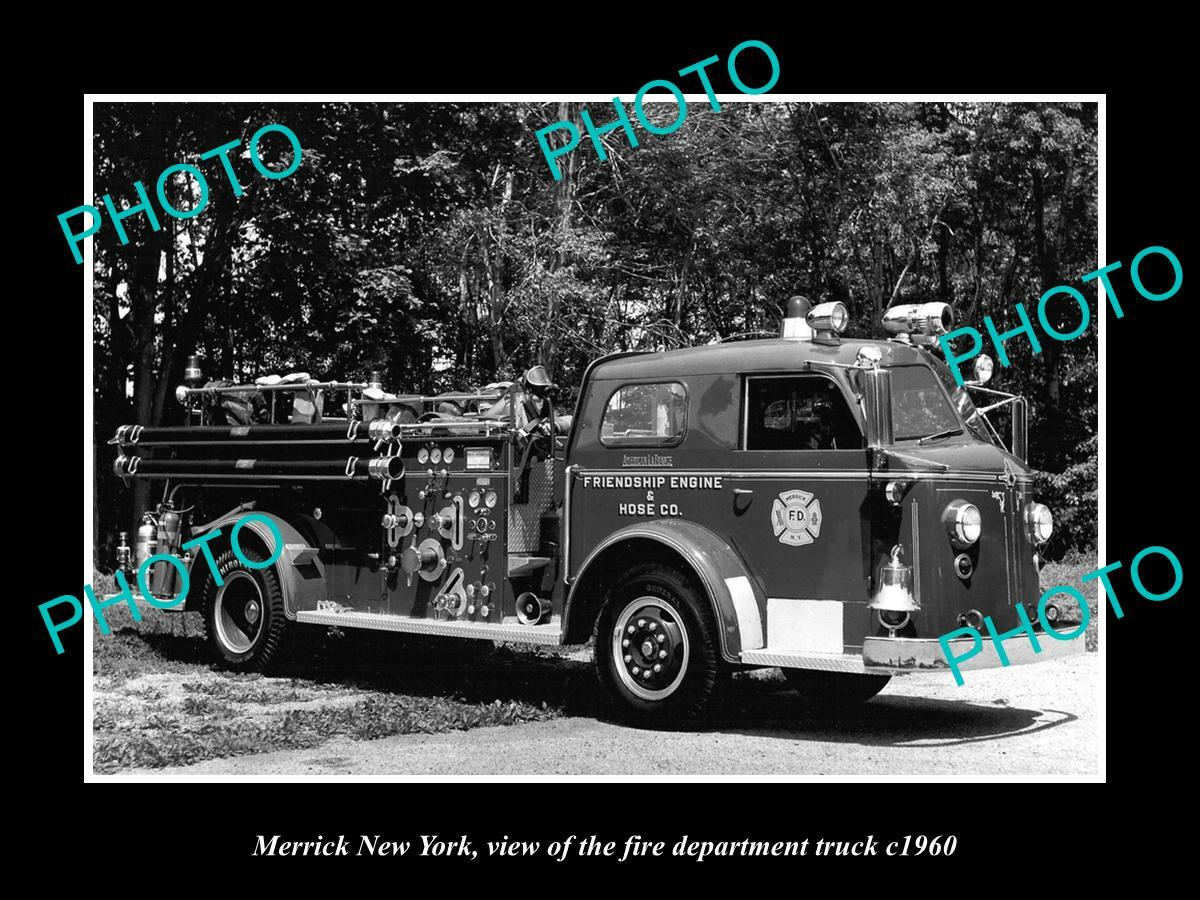 OLD POSTCARD SIZE PHOTO OF MERRICK NEW YORK FIRE DEPARTMENT AMBULANCE ...
