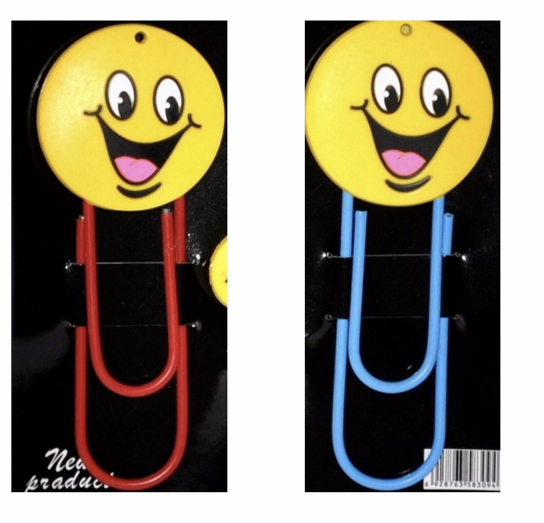 2 x 10cm Smiley Face Paperclip. Novelty Book Mark Stationery School ...