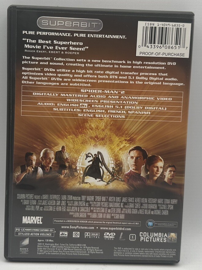 Spider-Man 2 DVD Superbit Tobey Maguire Kristen Dunst Free Shipping 2004 43396086517 | eBay