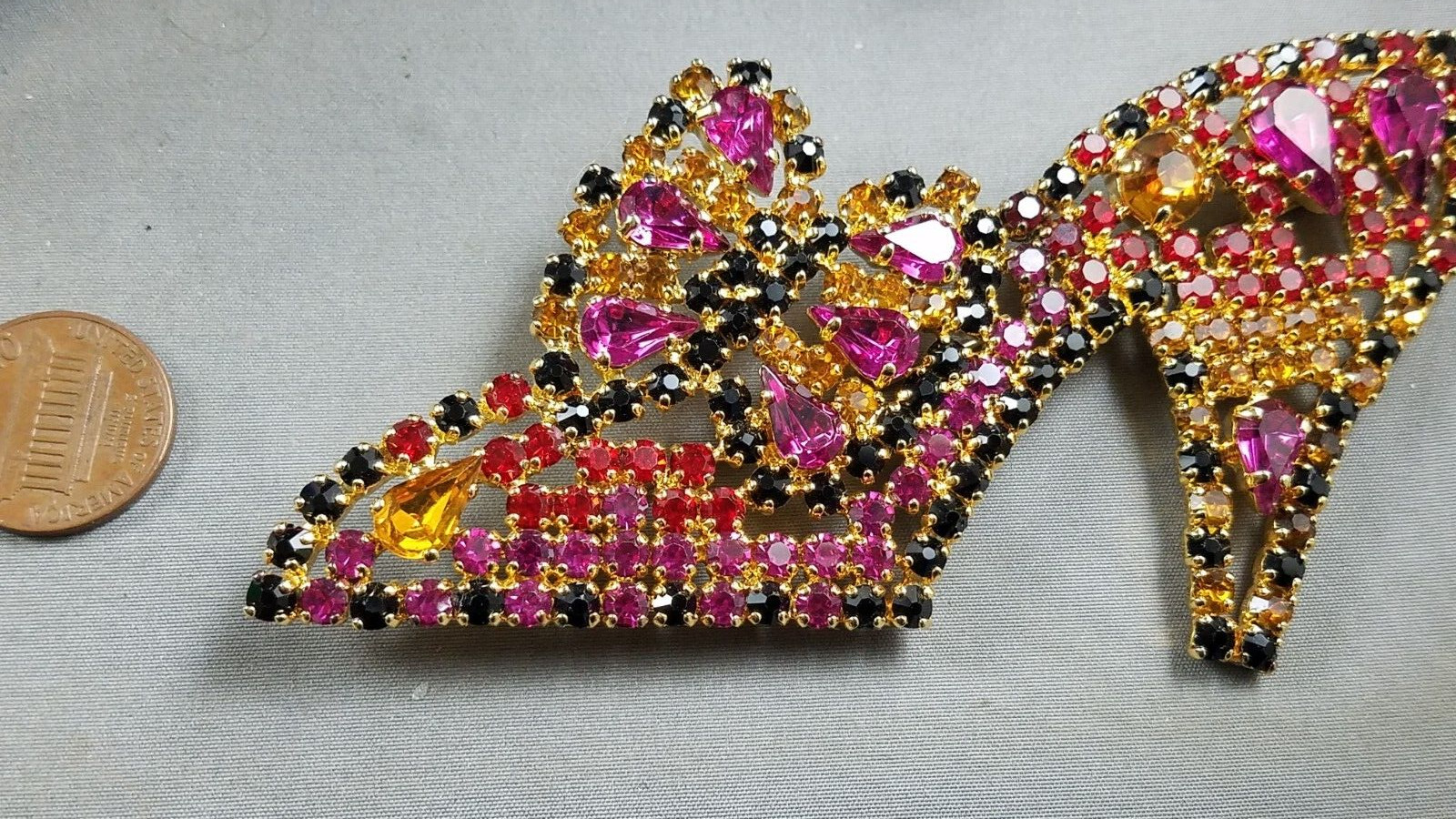 Vtg Amazing Gold tone ESCADA Signed Sparkling Rhinest… - Gem