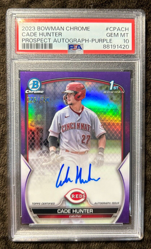 2023 Bowman Chrome Cade Hunter 1st Auto Purple /250 Cincinnati Reds PSA ...