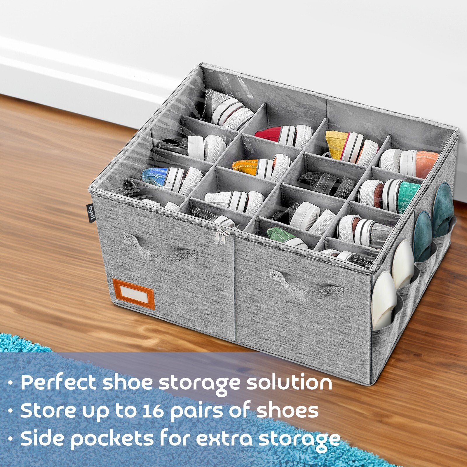 Shoe Storage Organiser Box Shelf Rack Zipable Clear Cover 16 Pairs + 8 ...