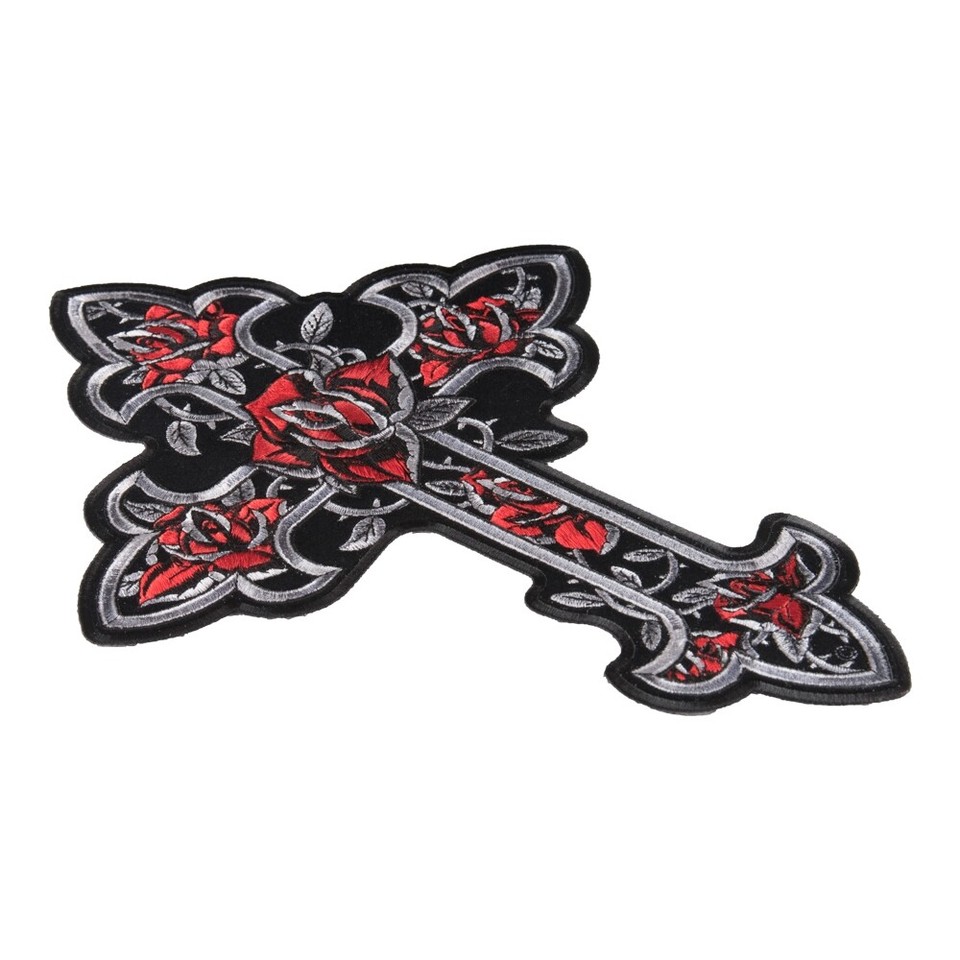 Red Climbing Roses Cross Patch, Christian Back Patches | eBay