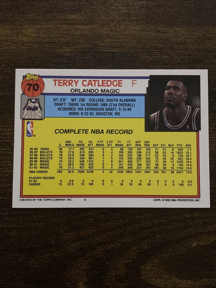 1992 Topps #70 Terry Catledge Orlando Magic L3916* | eBay