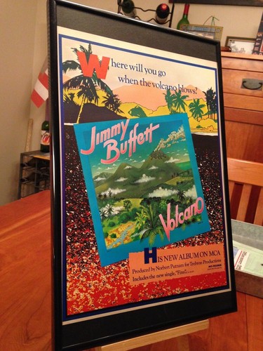 BIG 11X17 FRAMED JIMMY BUFFETT "VOLCANO" / "FINS" 1979 LP ALBUM CD 45 ...