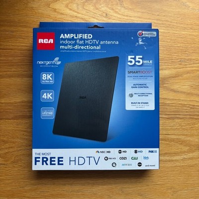 RCA HDTV Antenna Amplified, Indoor, Flat, Multi-Directional, 55 Mile ...