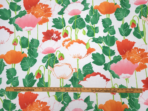 P Kaufmann POPPY PRINT SUNBURST Orange Green Large Floral Drapery Uph ...