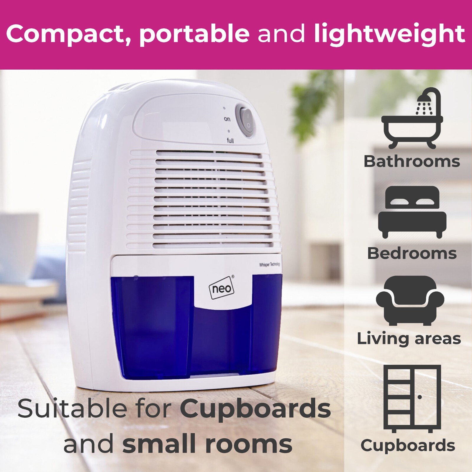 Neo Mini Dehumidifier 500ml Portable Damp Mould Condensation Clothes ...
