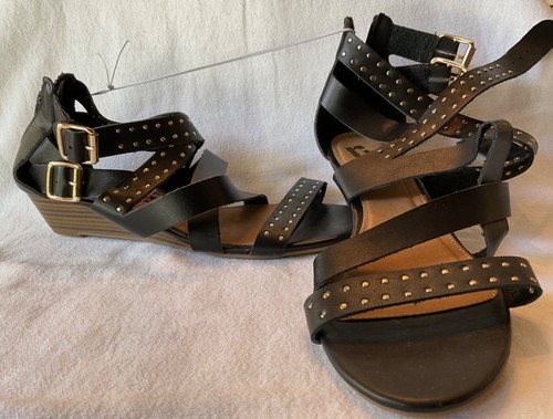 Report Shoes Women's Strappy WEDGE HEEL BLACK GOLD STUDS Size 11 NWT | eBay