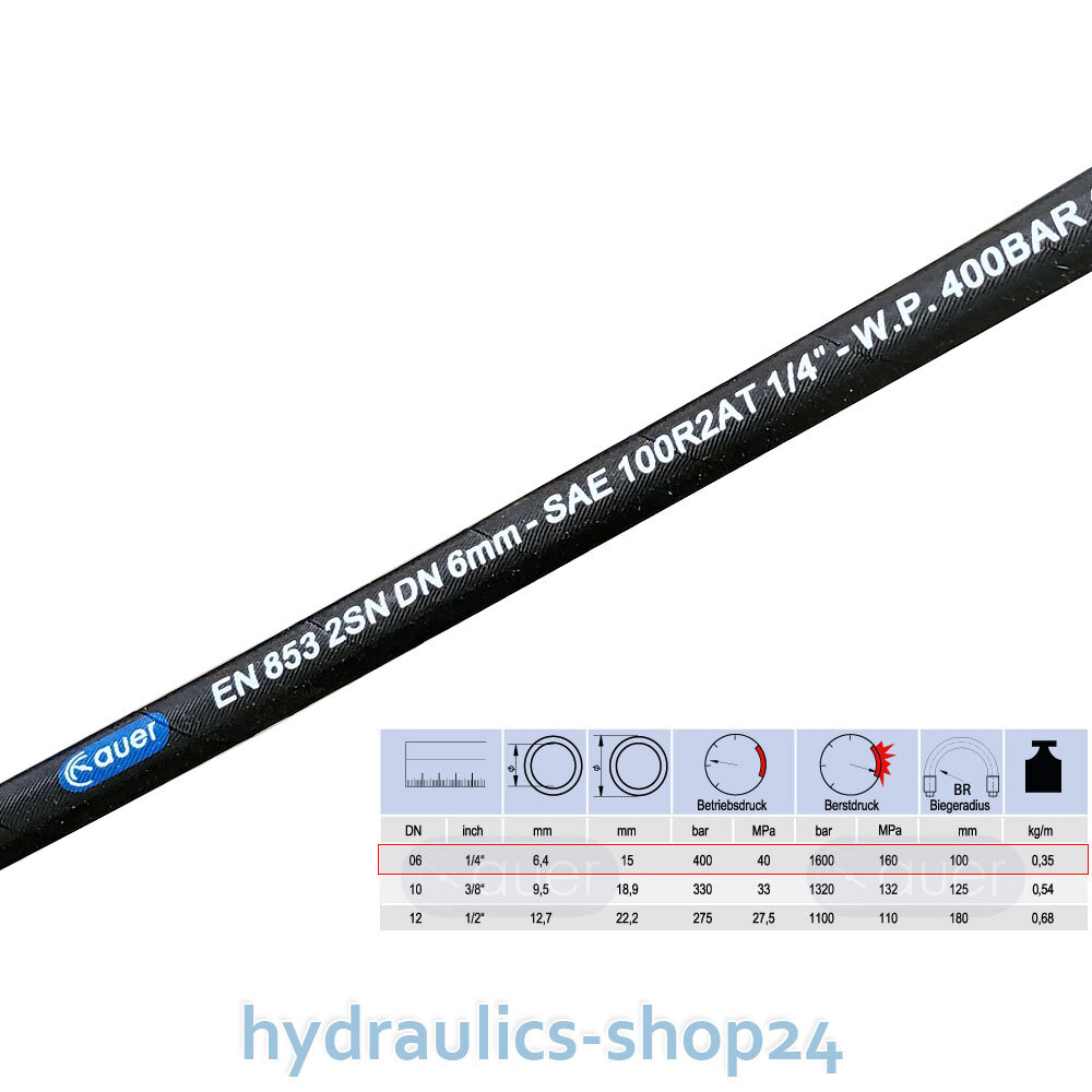 Hydraulikschlauch Meterware 2SN 2-lagig DN06, DN10, DN12 Schlauch Länge ...