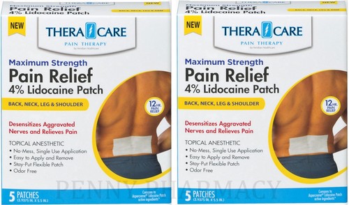 Lidocaine Patch 4% ( 4 x 5.5in ) THERACARE 5 patches / box ( 2 boxes ...