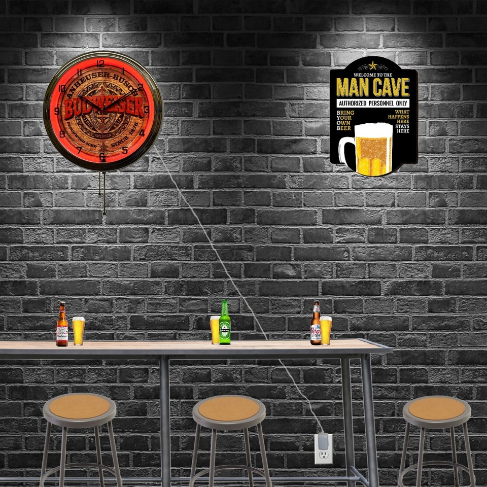 16" Budweiser Beer Keg Label Sign Neon Clock Man Cave Garage Bar (Red ...