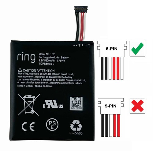 New Battery S2 (6 pins) for Ring Video Doorbell 5200mAh | eBay