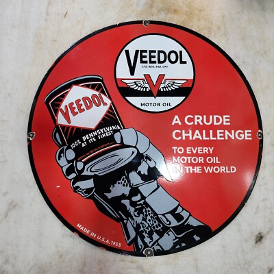 VEEDOL MOTOR OIL 30 INCHES ROUND ENAMEL SIGN | eBay