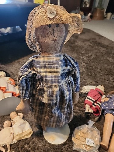 Antique Vintage Oil Painted Canvas Rag Doll 17.5 Inch | eBay