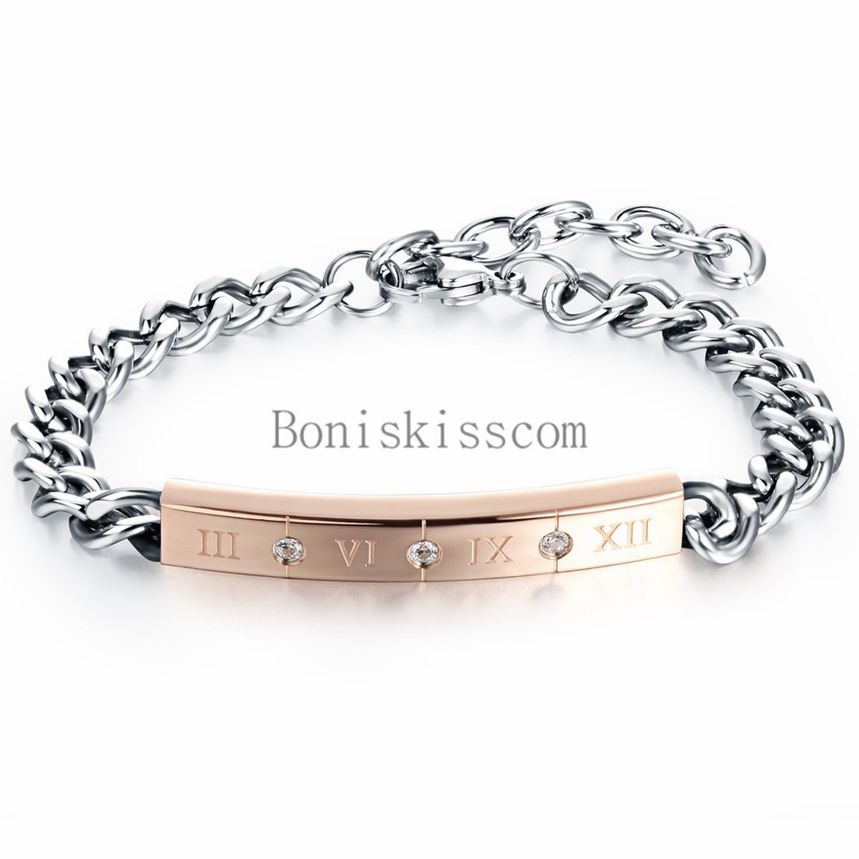 Roman Numerals Men's Women's Matching Couple Stainless Steel Chain ...