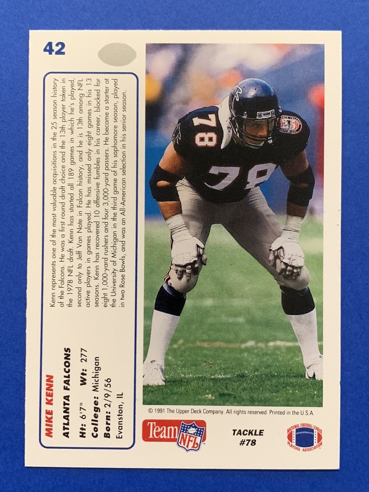 MIKE KENN Signed 1991 UD #42 Atlanta Falcons Michigan Wolverines ...