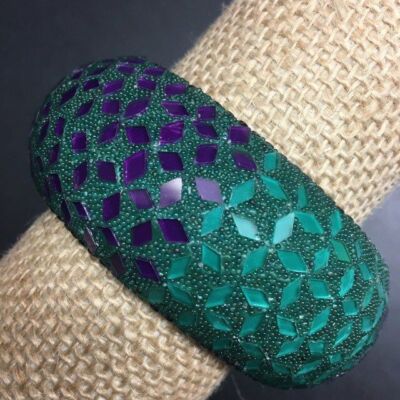 Exotic Diamond Bangle Bracelet Purple Green Turquoise Chunky Silver Dot ...