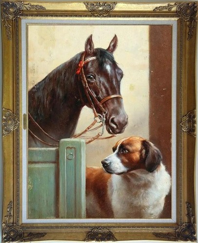Hand painted Old Master-Art Antique Oil painting Animal horse on canvas ...