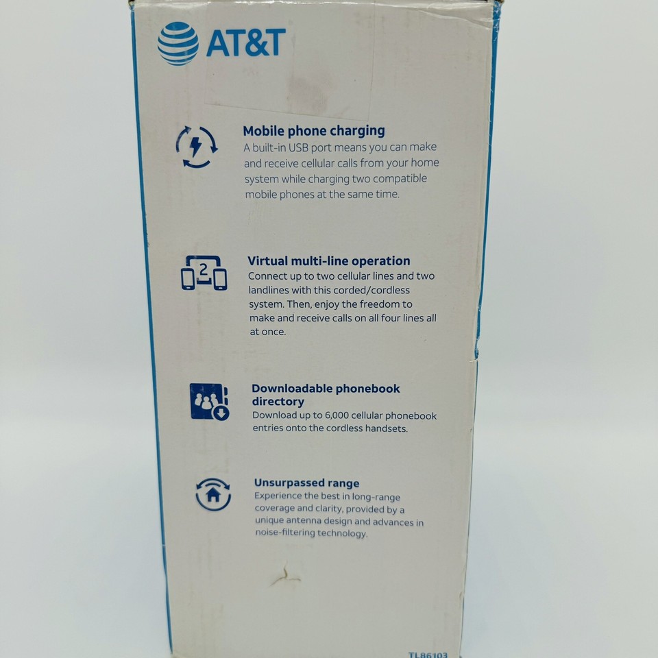AT&T - TL86103 DECT 6.0 2-Line Expandable Corded/Cordless Phone with ...
