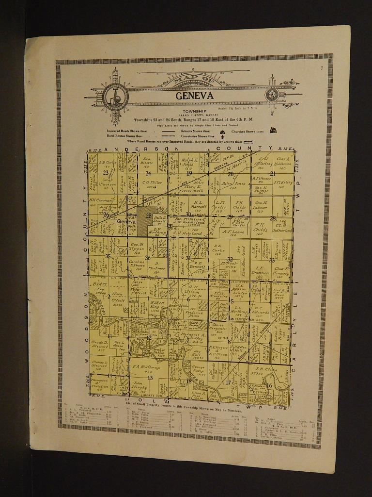 Kansas Allen County Map Geneva Township 1921 W6#21 | eBay