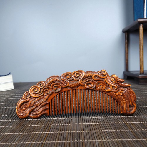 Chinese Vintage Wood Carving Boxwood Comb Statue Carved Dragon Nice Art ...