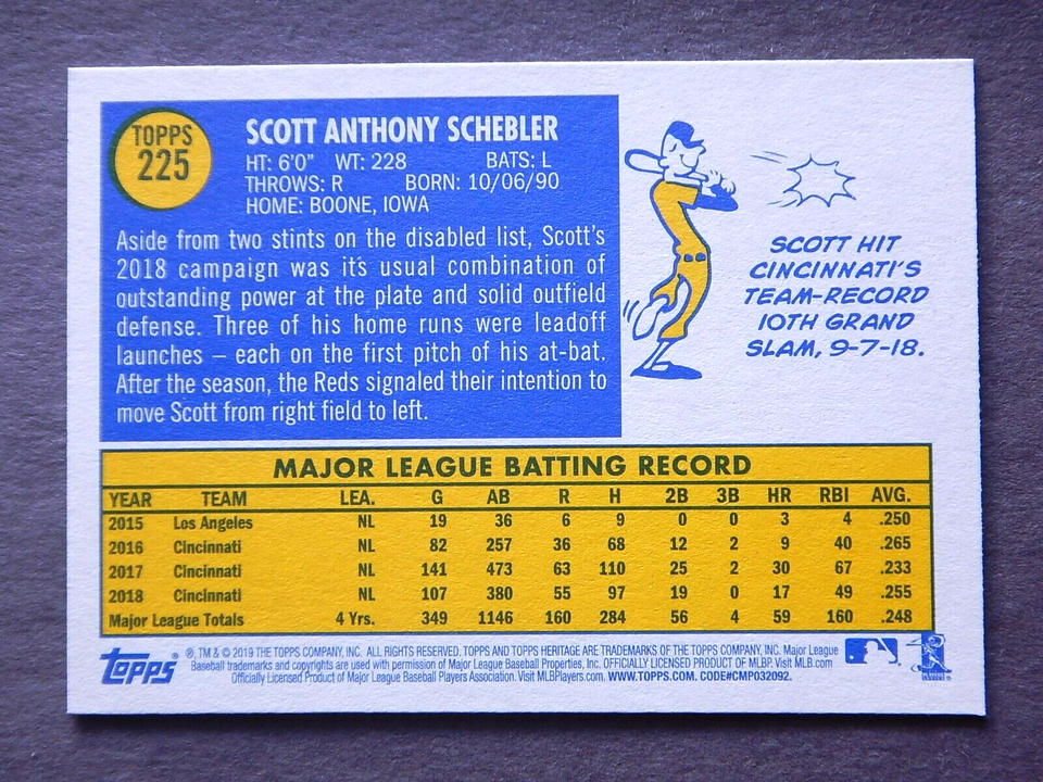 Scott Schebler #225 Topps 2019 Baseball Card (Cincinnati Reds) VG | eBay