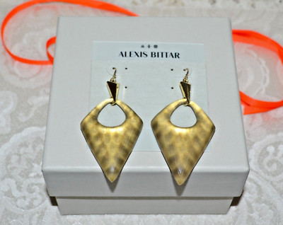 New $175 ALEXIS BITTAR Gold Snake Print Lucite Pyramid Drop Earrings ...