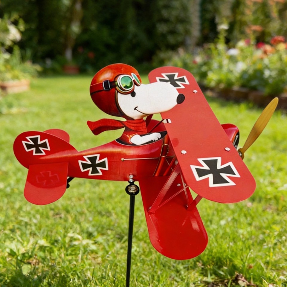 Snoopy Pilot Flying Biplane Wind Spinner, Vintage Metal Garden Windmill ...