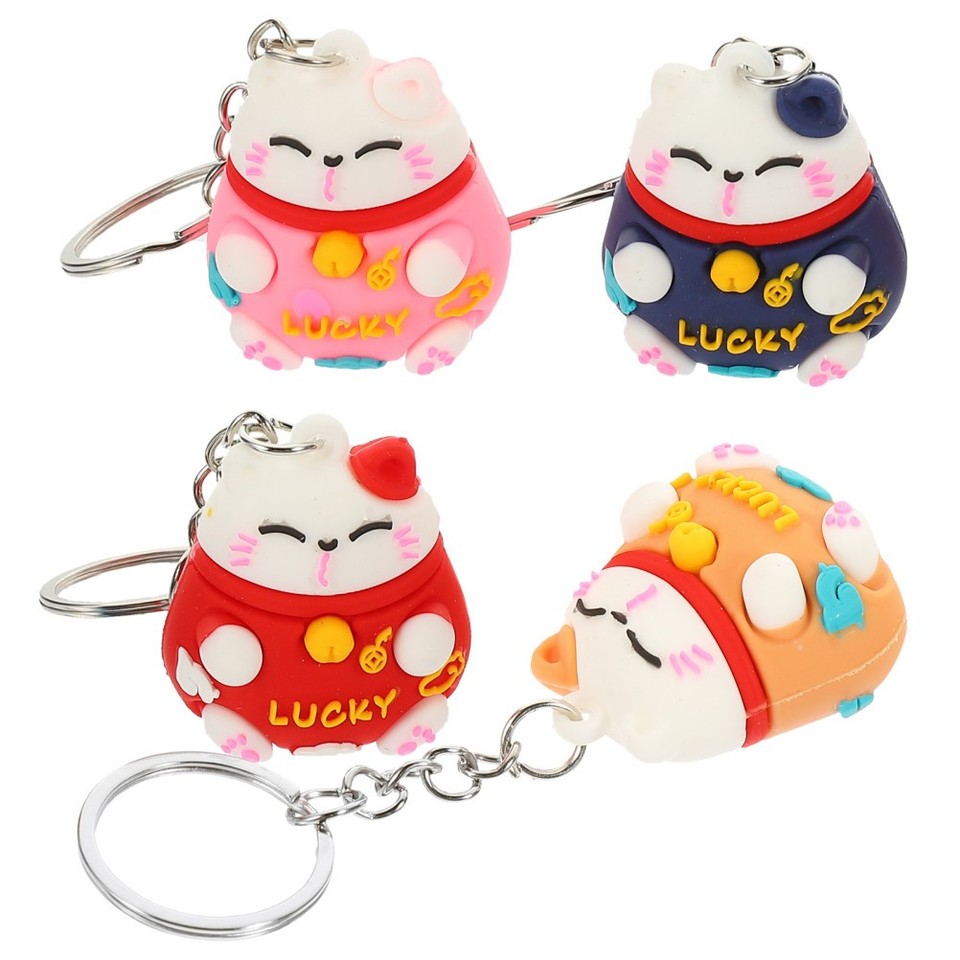 4 Pcs Alloy Cat Key Ring Keyrings Backpack Pendant Ornaments Animal ...