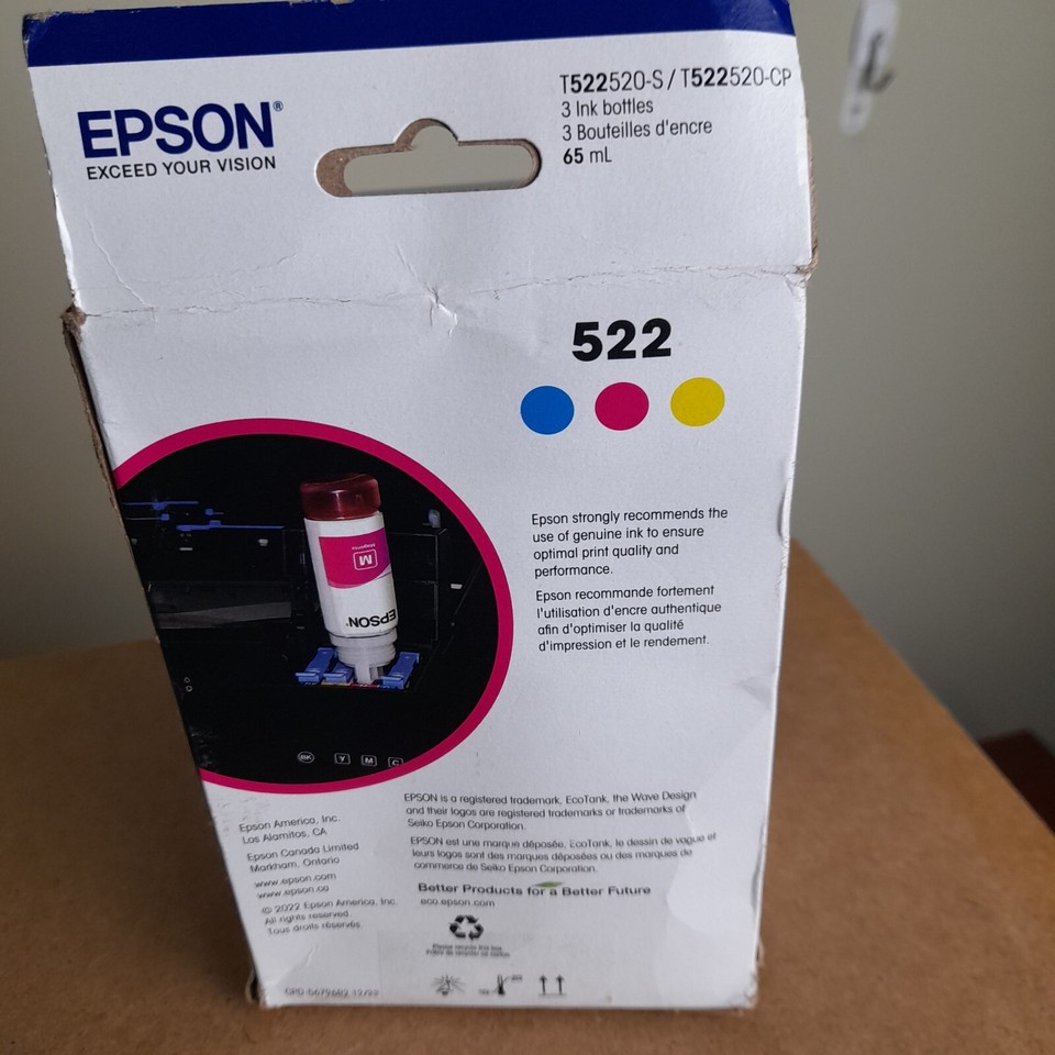 Epson 522 Ecotank Combo Pack C/M/Y Ink 3 Bottles Genuine - Exp 05/29 | eBay