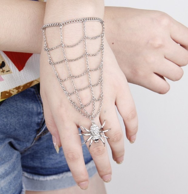 New Design Spider Ring Web Ring Hand Chain Links Bracelet Jewelry Gift ...