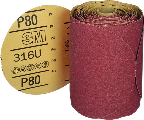 3M Red Sandpaper 80 Grit Sanding Disc Roll of 100 for 6" DA sander ...