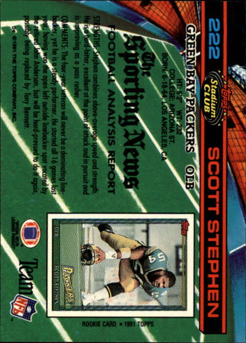 1991 Stadium Club Football Card #222 Scott Stephen RC | eBay
