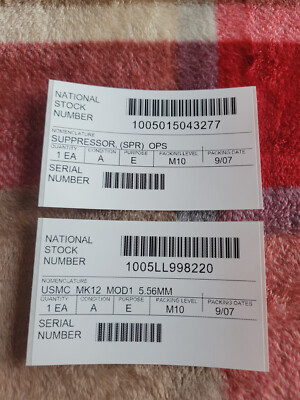 MK12 MOD 1 Deployment Kit Case Label Pelican 1700 MOD1 MOD SPR SOPMOD ...