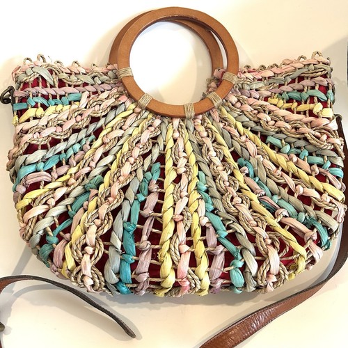 Patricia Nash Bag Purse Pastel Raffia Woven Straw Lesa Satchel Boho ...