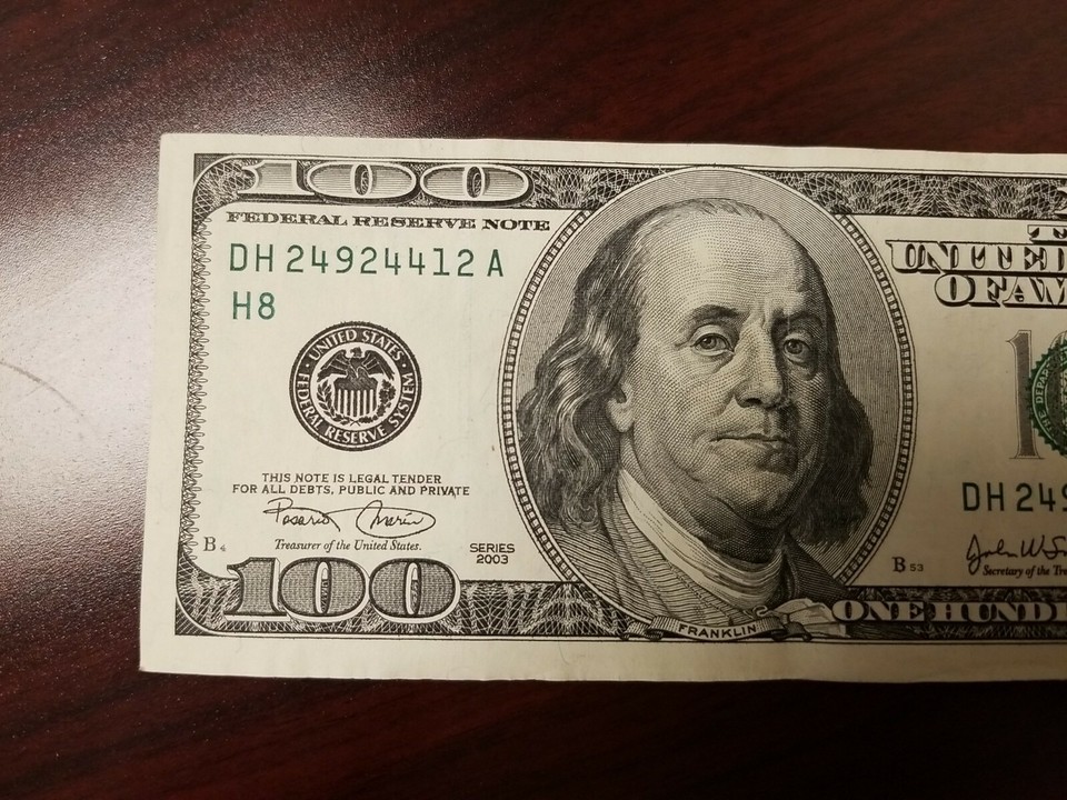Series 2003 ~ US One Hundred Dollar Bill $100 ~ St. Louis ~ DH 24924412 ...