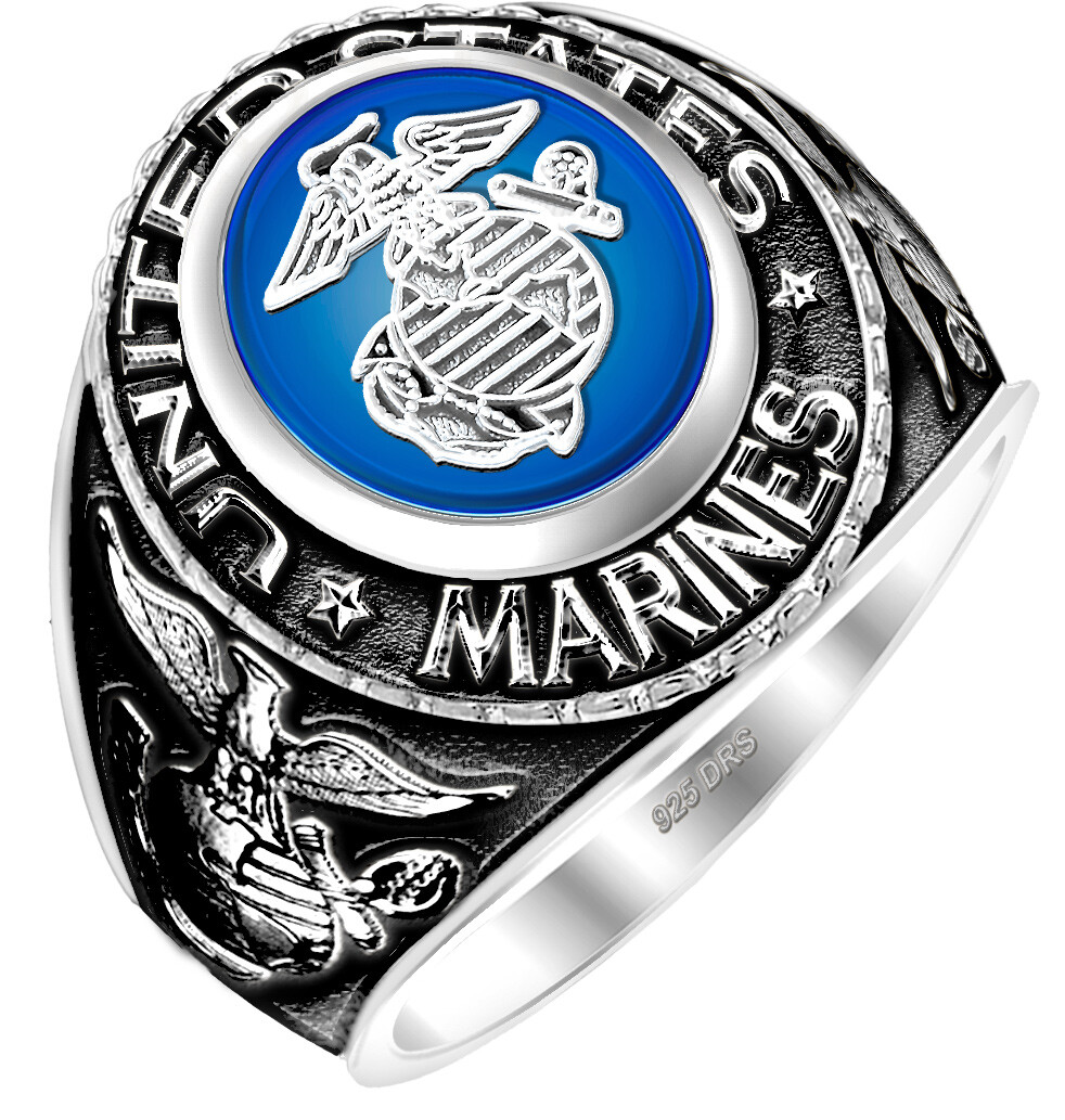 New Men's Antiqued 0.925 Sterling Silver US Marine Corps USMC Military ...