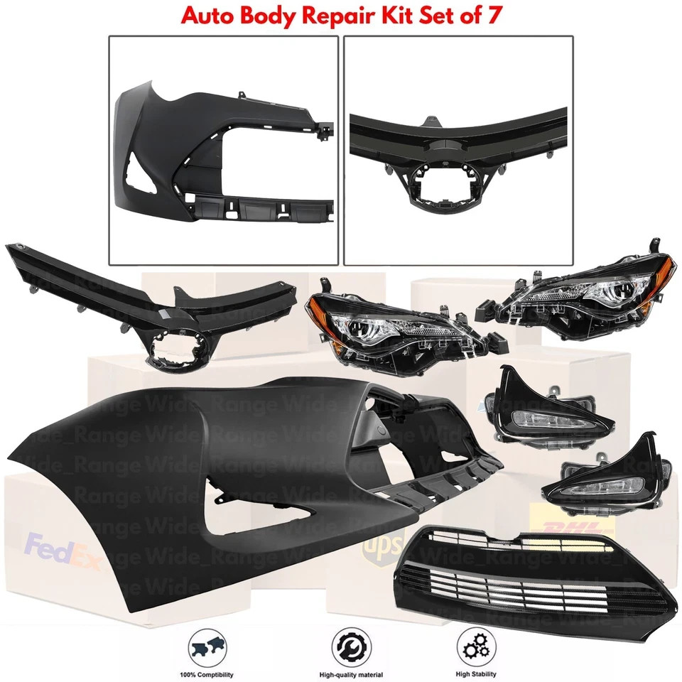 Front Bumper Cover Paintable & Grille Assembly Kit For 2017-2019 Toyota ...