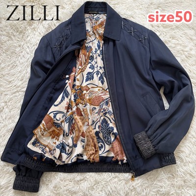 ZILLI Silk x Leather Zip-Up Blouson Swing Top Jacket Men's Size 50 Navy ...