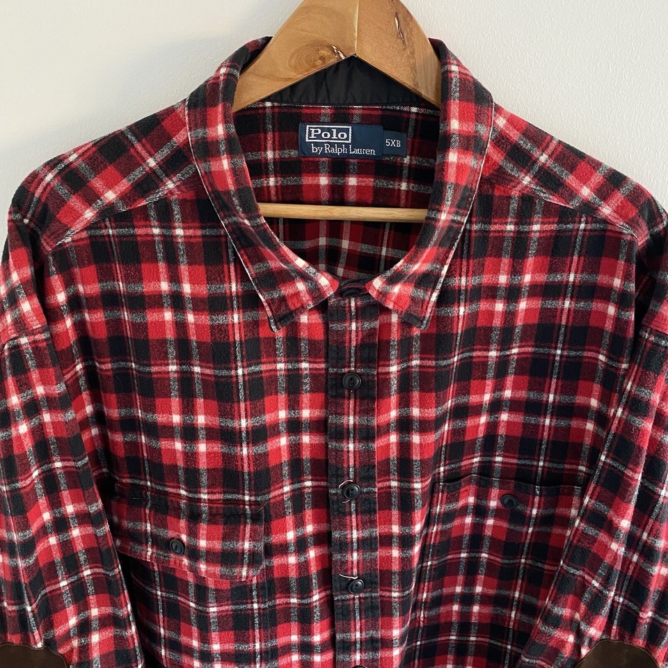 Polo Ralph Lauren Shirt Size 5XB Big XXXXXL 5XL Mens Cotton Red Tartan ...