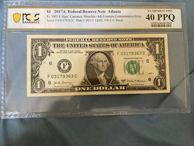 US $ Dollar Bill Error Ink Fountain Contamination Error PCGS 40 | eBay
