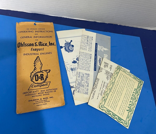 Vintage O & R Ohlsson & Rice 2 Cycle Gas Engine Paperwork Envelope ...