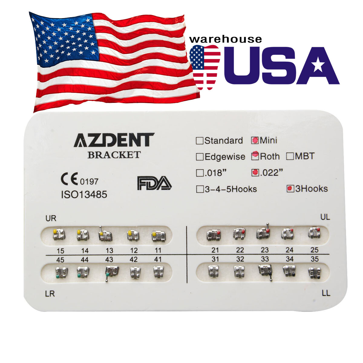 AZDENT Orthodontic Dental Brackets Braces Mini Standard Roth MBT.022 ...