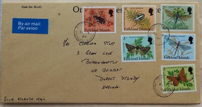 FALKLAND ISLANDS 1984 O.H.M.S. AIRMAIL COVER WITH 6 BUTTERFLY / INSECT ...