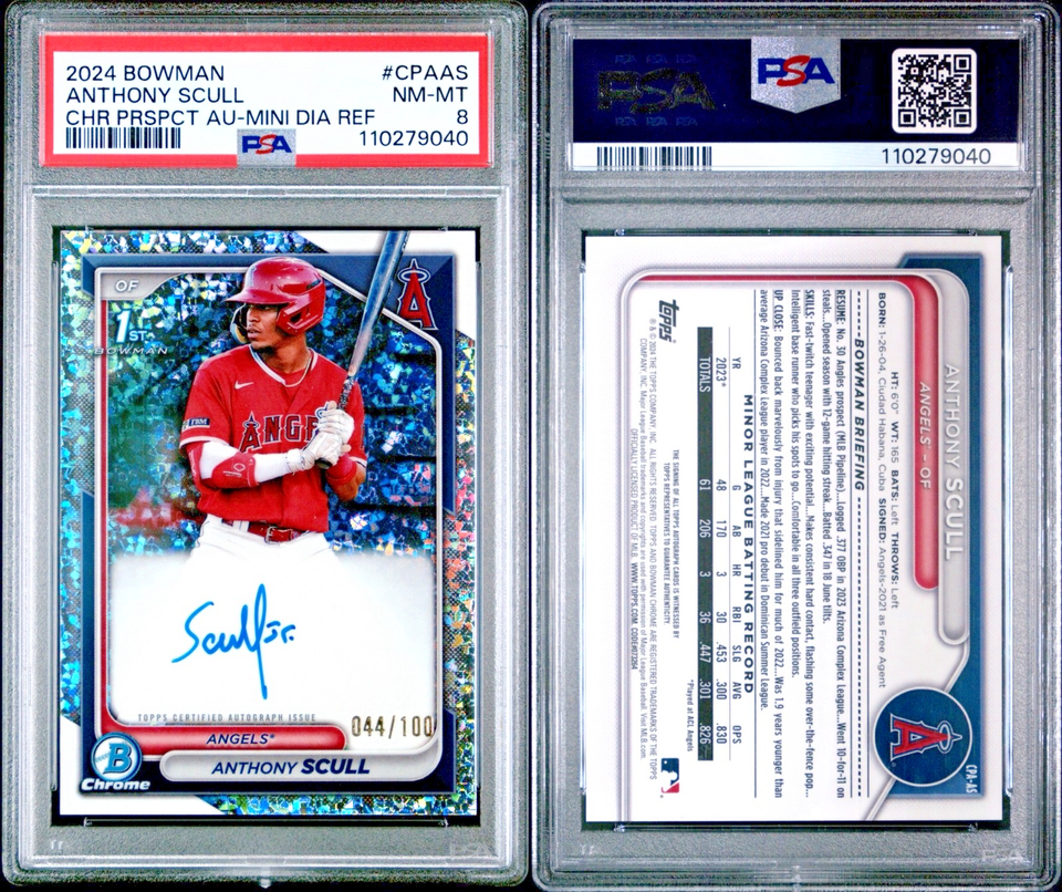 ANTHONY SCULL 2024 Bowman Chrome Autographs Mini Diamond Refractor 044/ ...