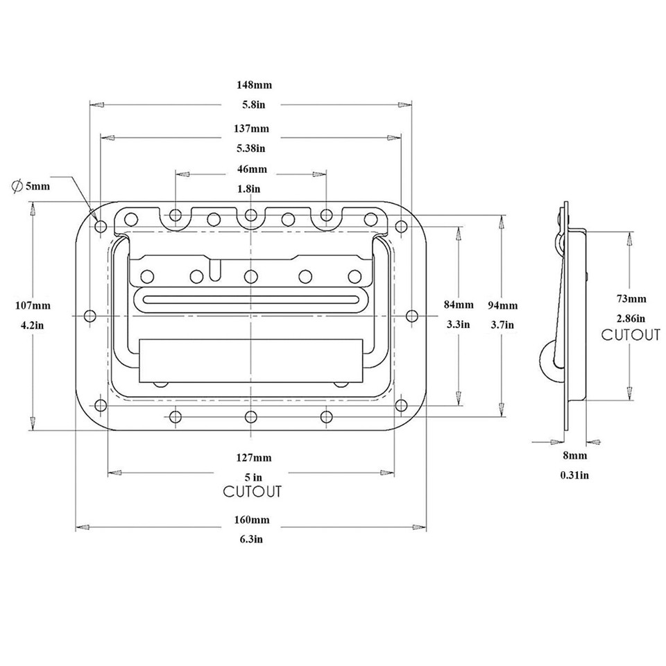 Set of 2 Spring Loaded Recessed Pull Handle with Rubber Padding Handles ...