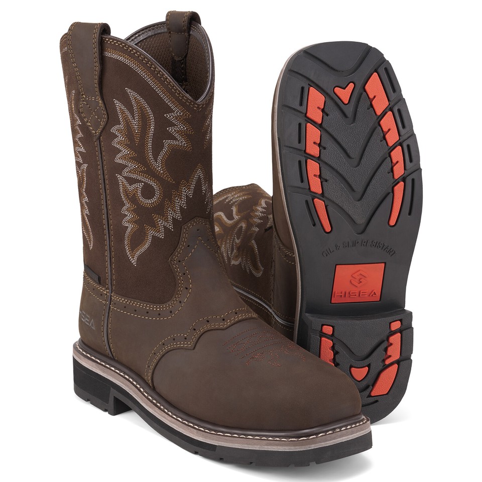 HISEA NINGO Men's Steel Toe Western Cowboy Boots Waterproof EH Safety ...