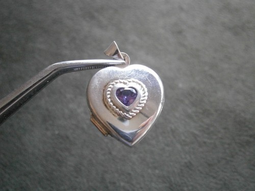 Heart Locket Vintage Sterling Silver Purple Crystal Bracelet Charm ...